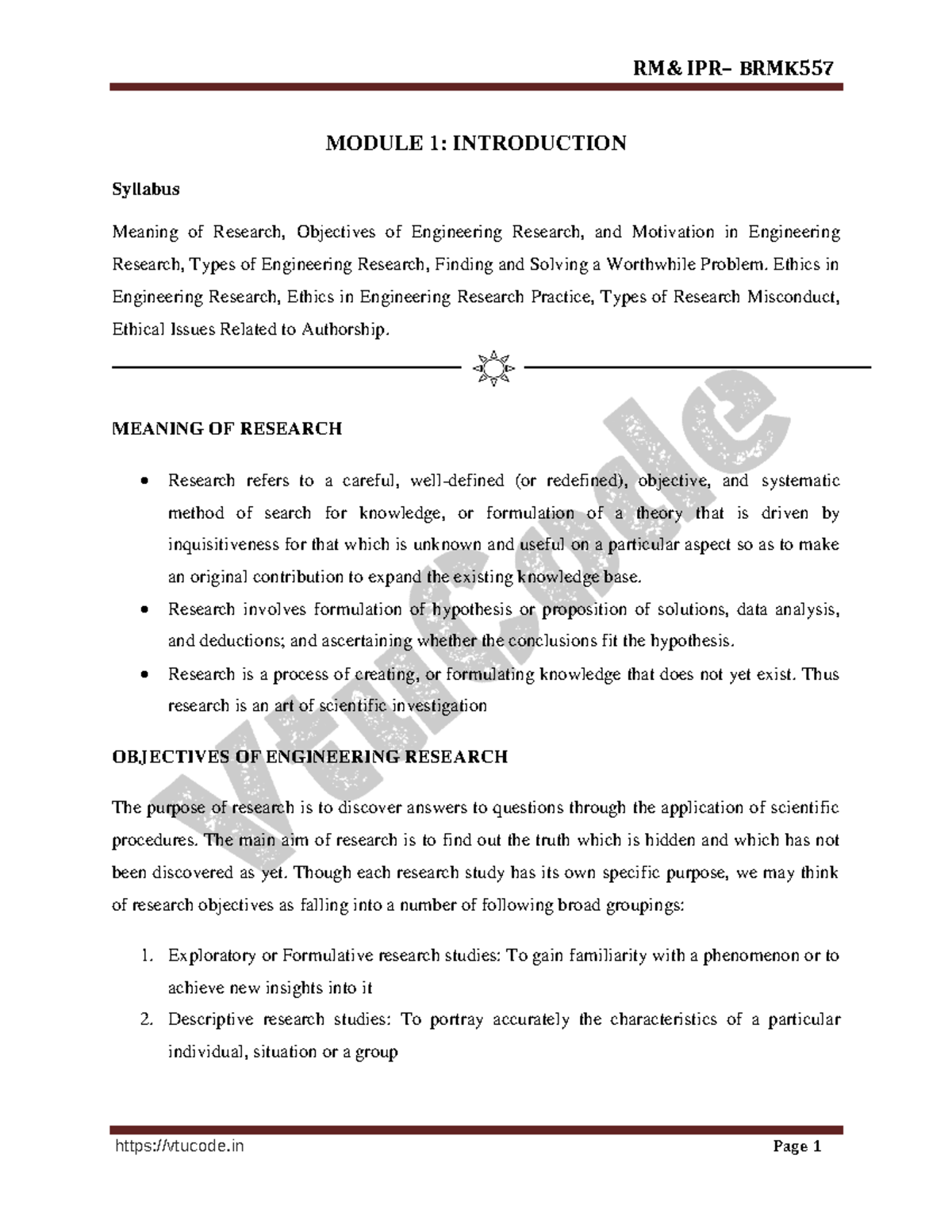 BRMK557 Module 1: Research Methodology Notes and Ethics in Engineering ...
