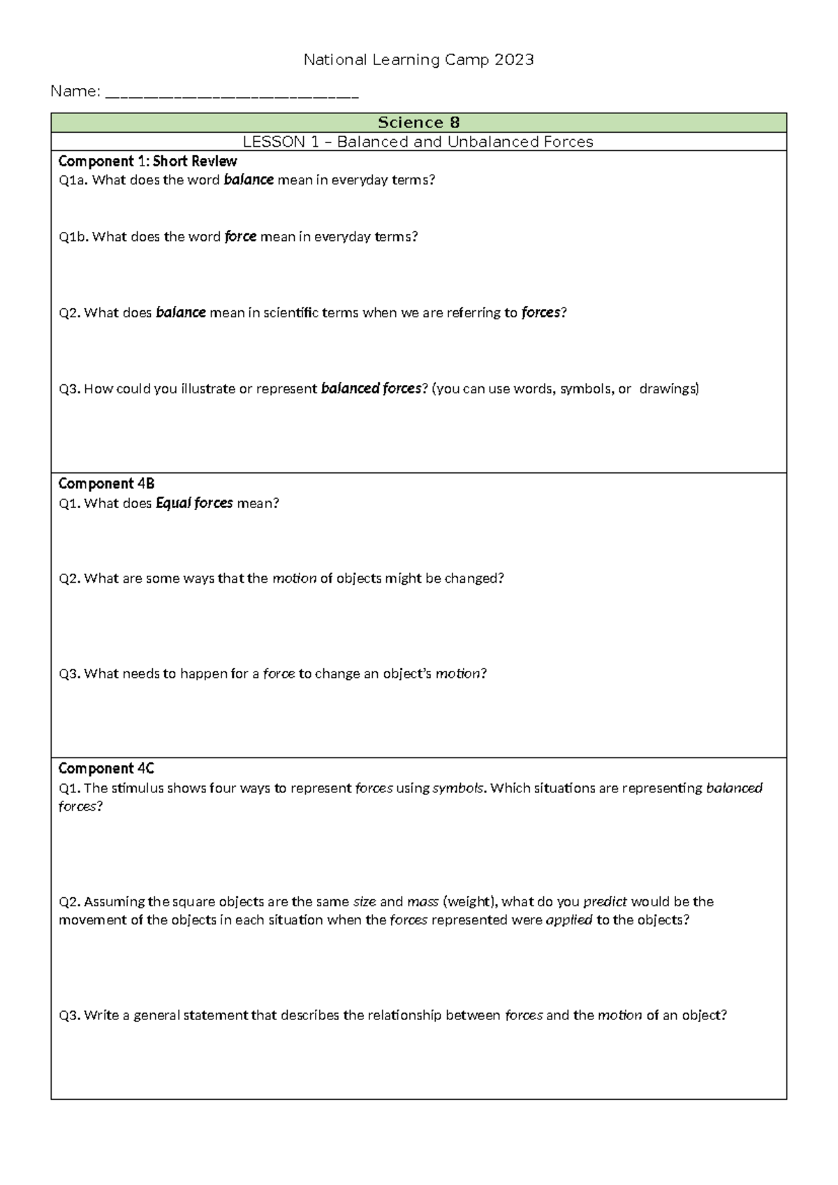 National Learning Camp 2023 - Science 8 Lesson Activity Sheet - Studocu
