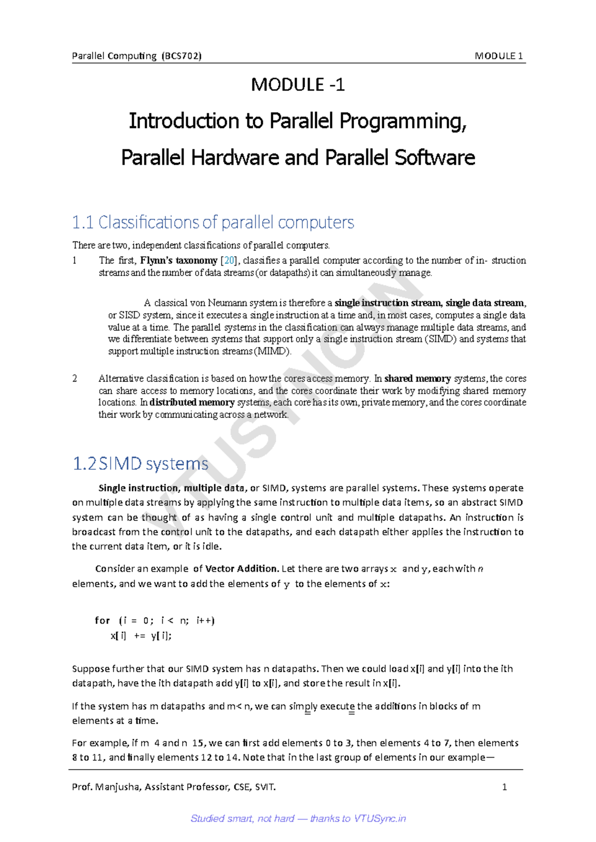 Parallel Computing (BCS702) Module 1: Introduction to Parallel ...