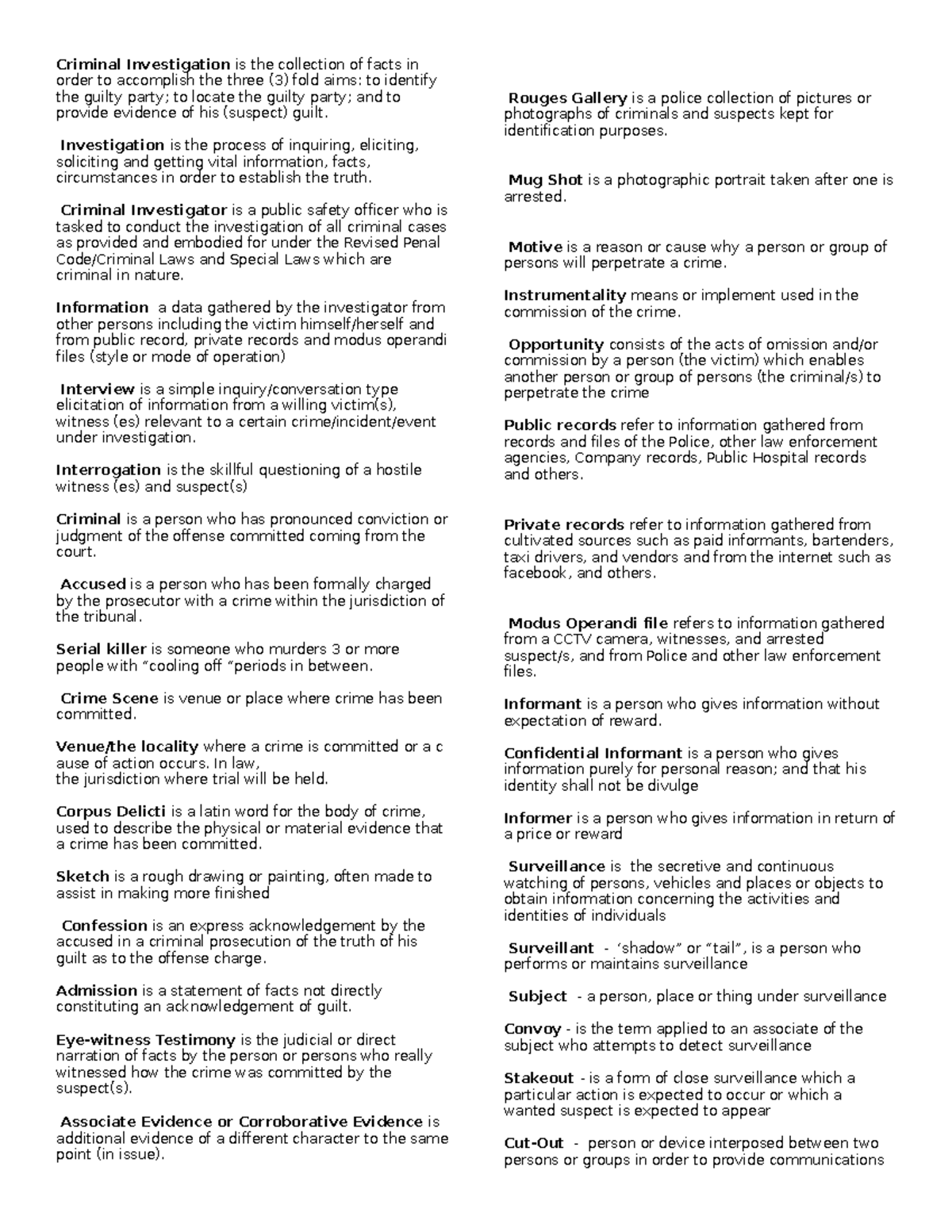 CDI 1 - Criminal Investigation Overview and Key Concepts - Studocu