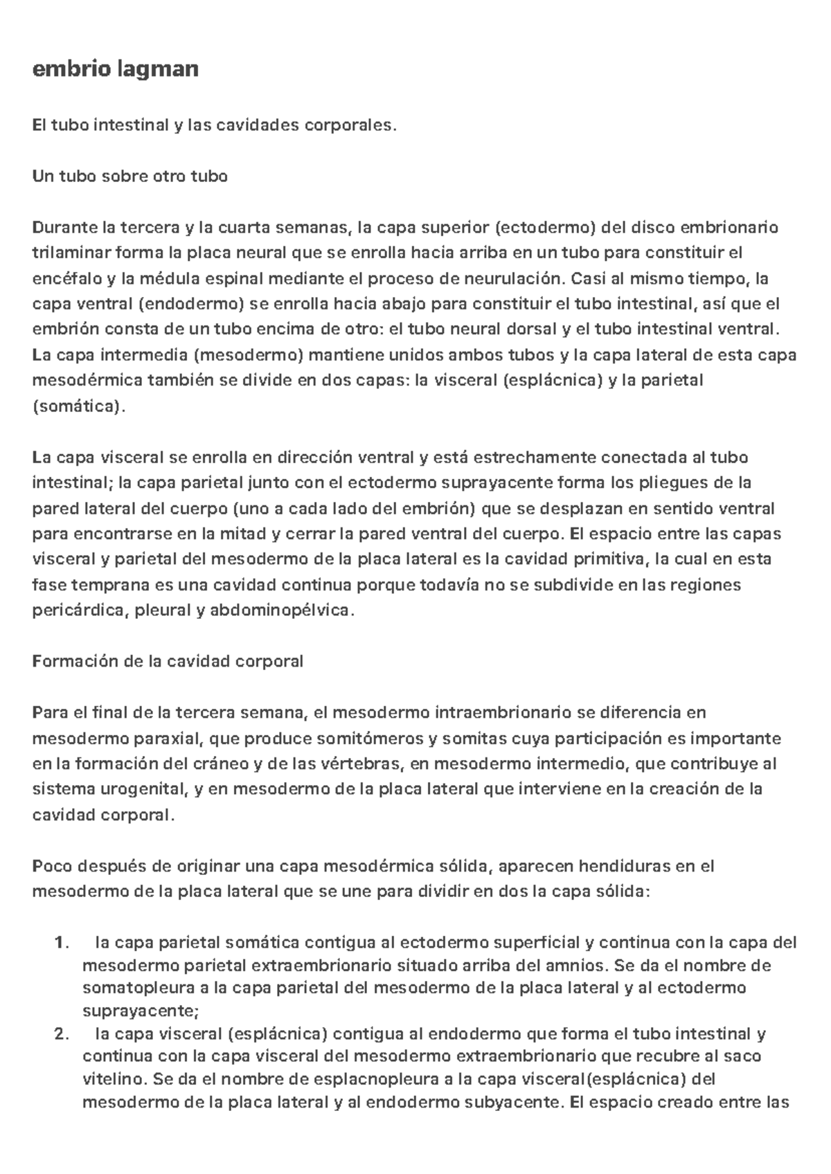 Embrio Lagman: Desarrollo del Tubo Intestinal y Cavidades Corporales ...