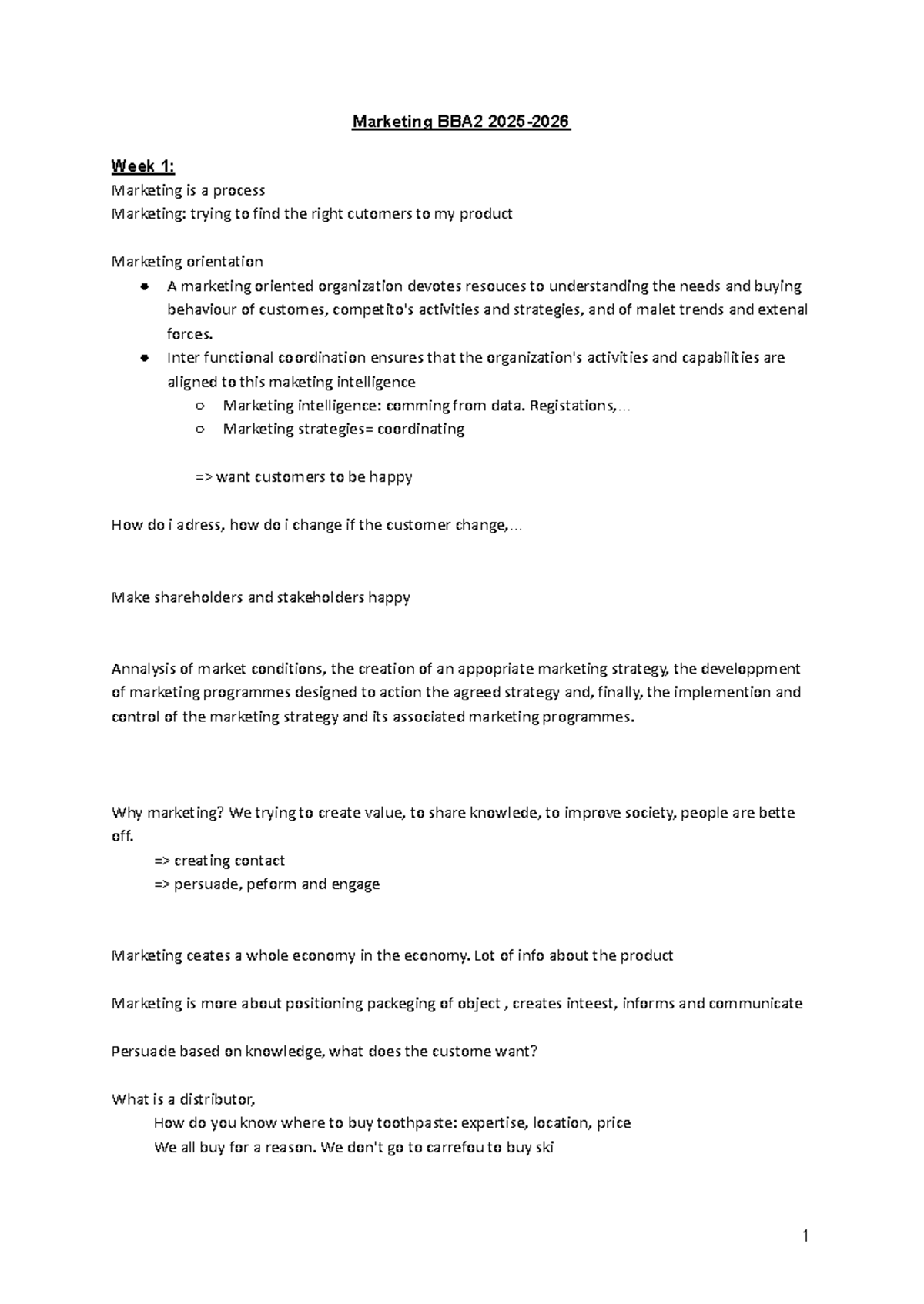 Marketing BBA2 Week 1-3: Understanding Marketing Processes and Consumer ...