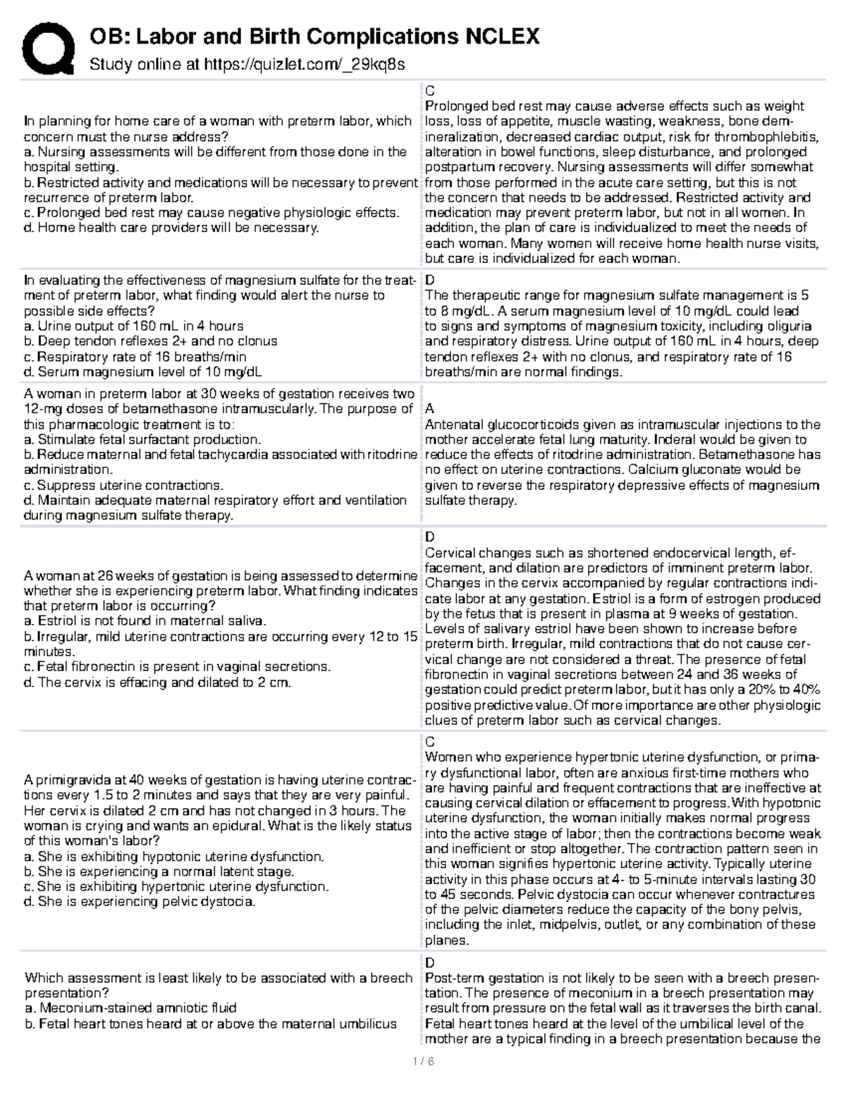 OB: Labor and Birth Complications NCLEX Study Notes - Studocu