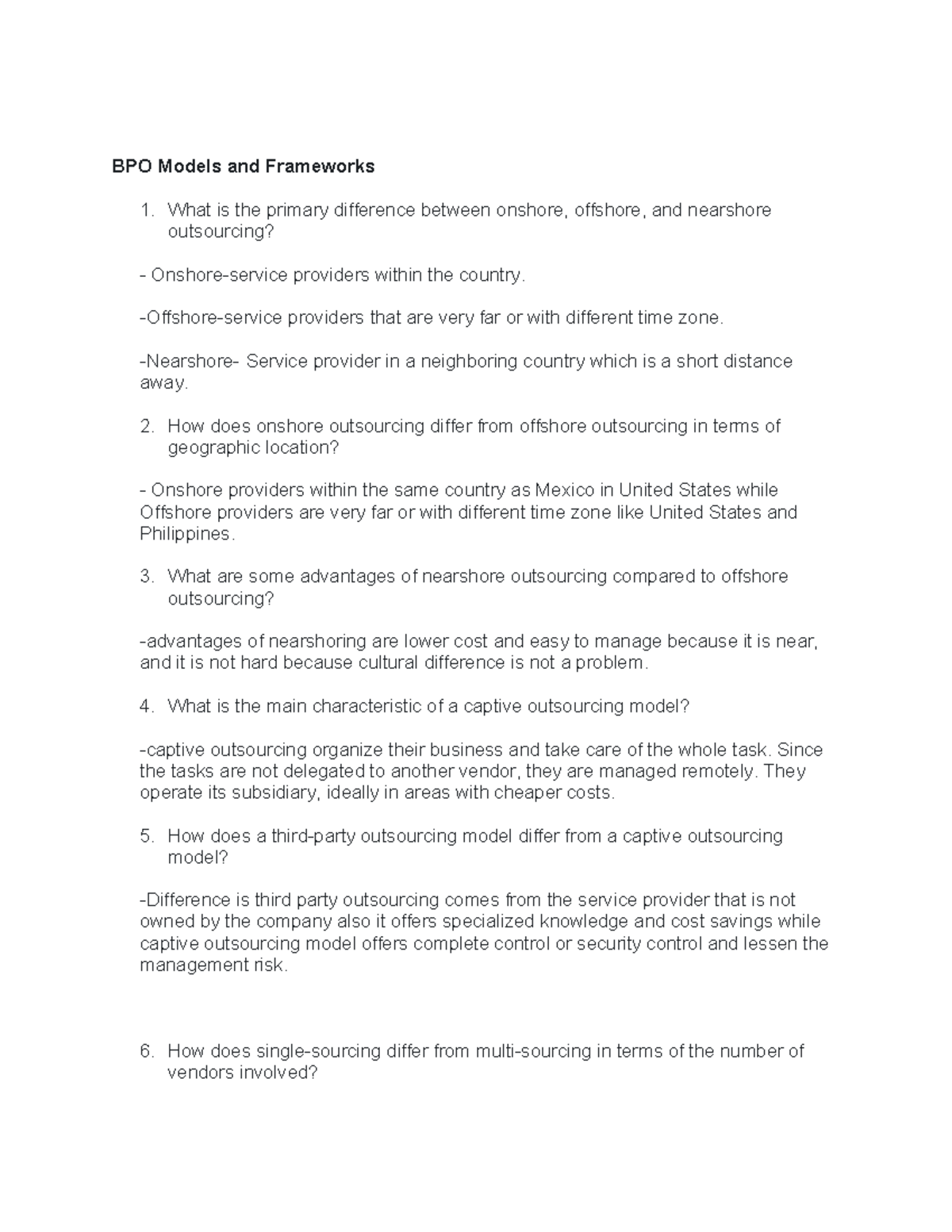 BPO Models & Frameworks: Key Differences & Characteristics Explained ...