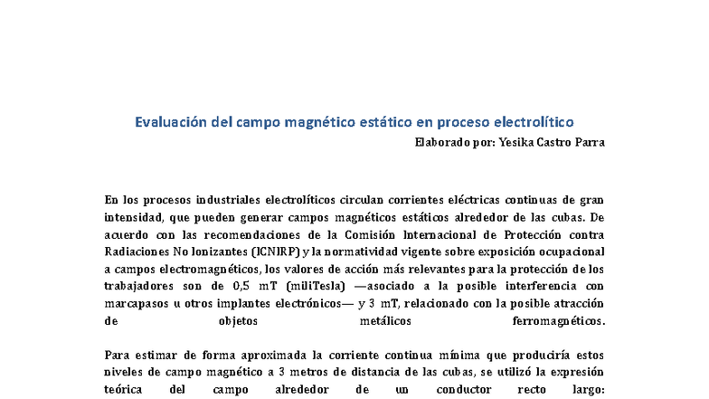 Evaluación del Campo Magnético Estático en Procesos Electrolíticos ...
