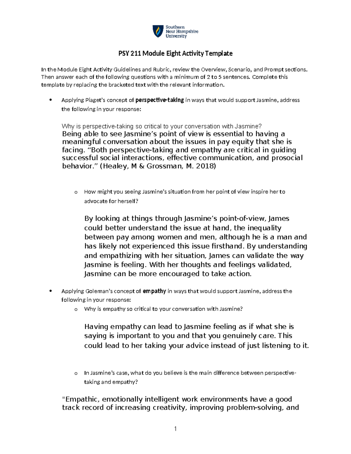 PSY 211 Module Eight Activity - Then answer each of the following ...