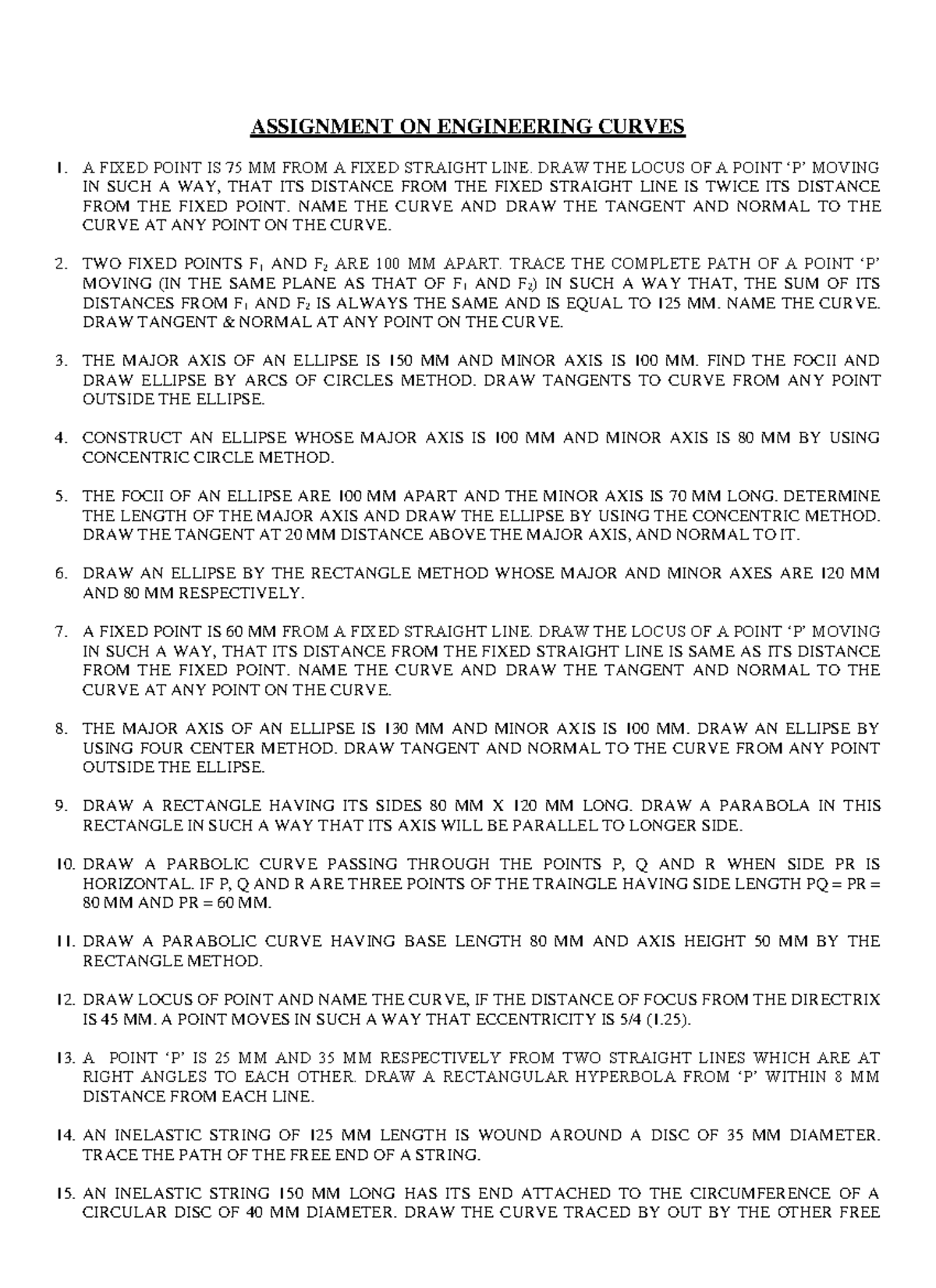 Dwg-Sheet Curves - NOTES - ASSIGNMENT ON ENGINEERING CURVES 1. A FIXED ...