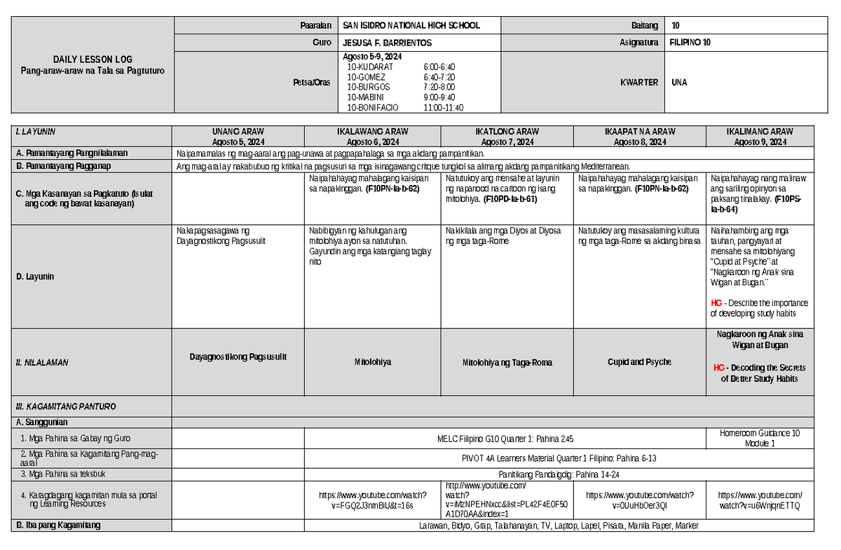 DLL- Barrientos - lesson plan - DAILY LESSON LOG Pang-araw-araw na Tala ...