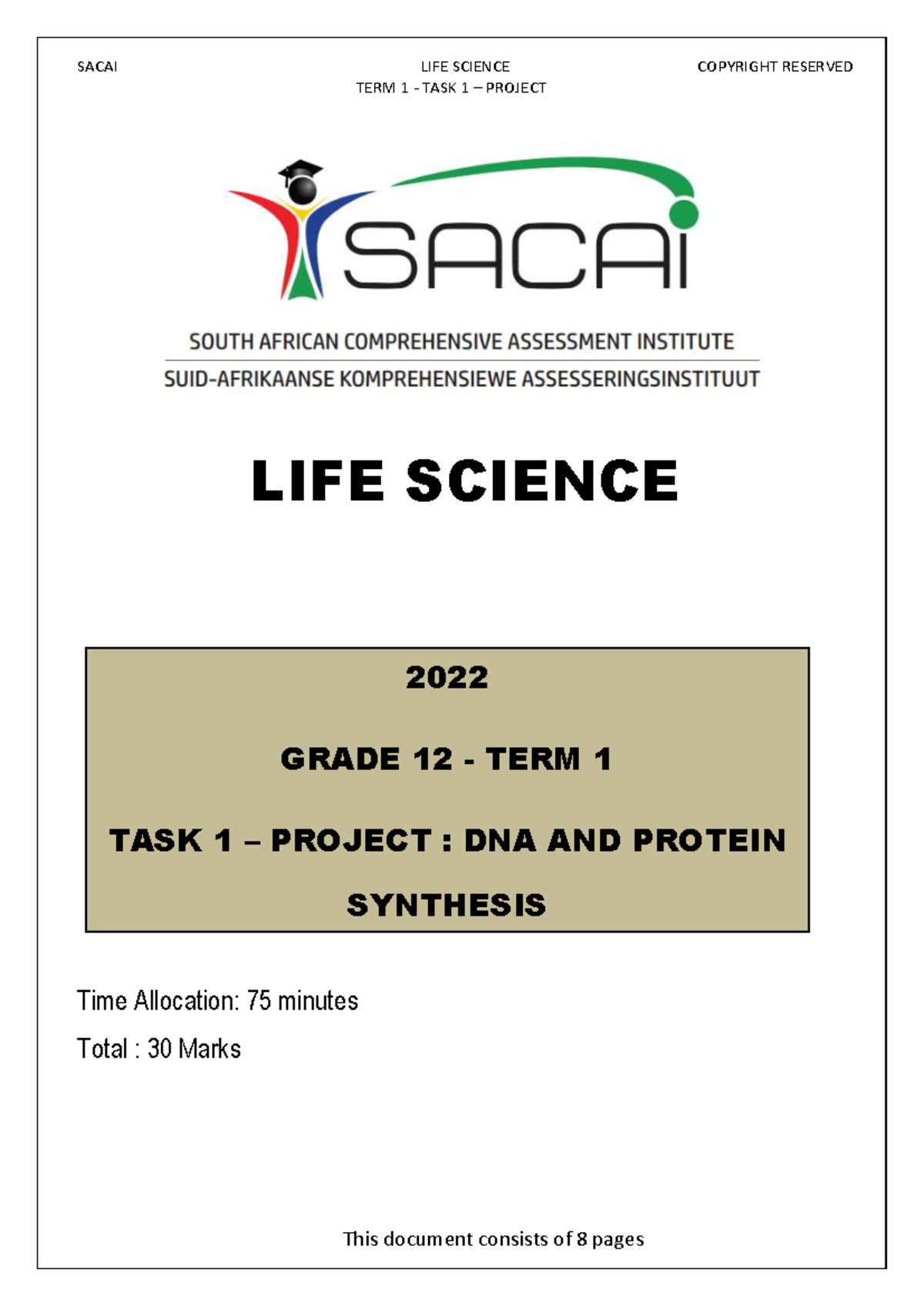 Grade 12 Life Science Term 1 Project: DNA and Protein Synthesis - Studocu