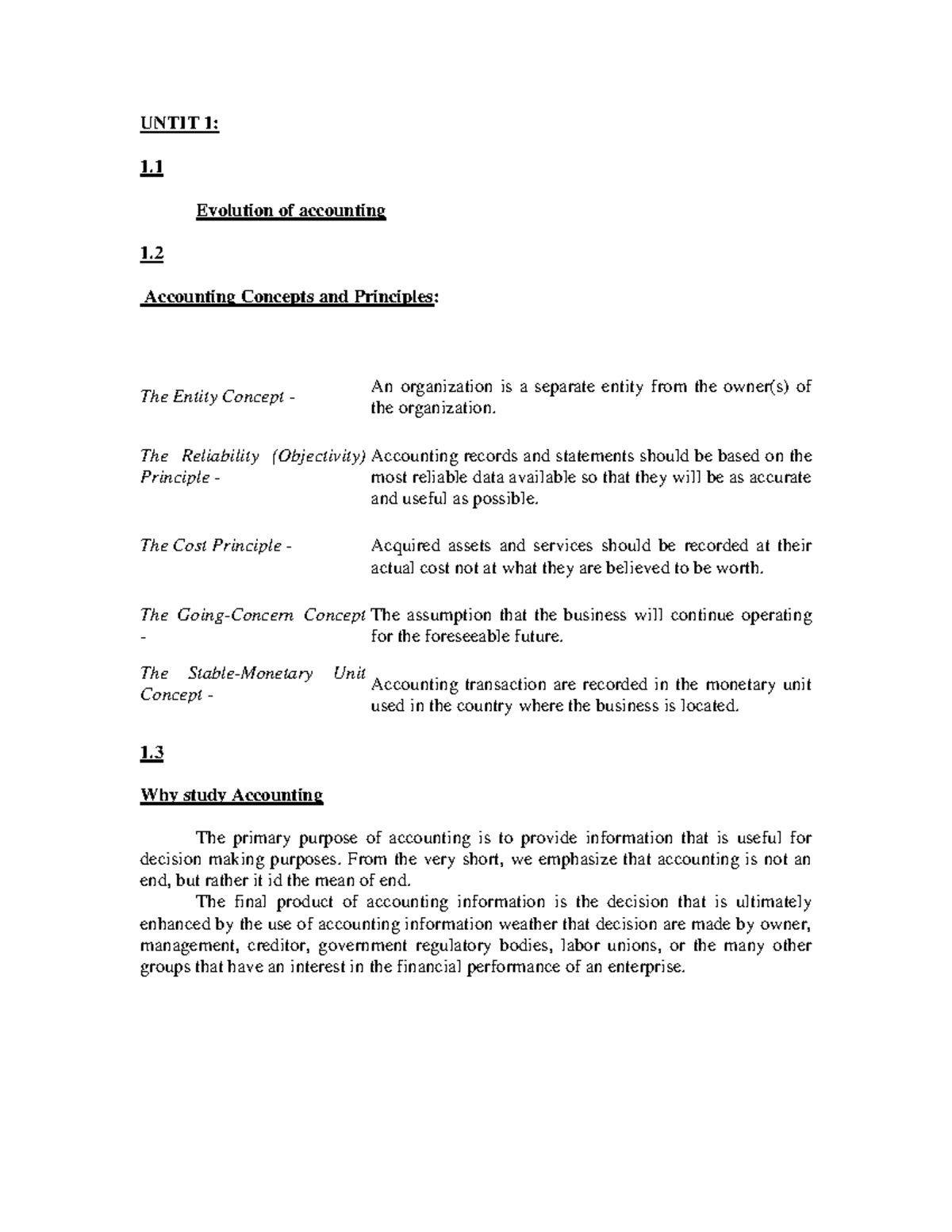 MBA Accounting Notes - UNTIT 1: 1. Evolution of accounting Accounting ...