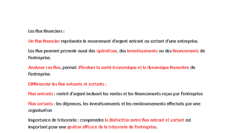 Chapitre 3 : Analyse des Flux Financiers et Leur Importance - Studocu