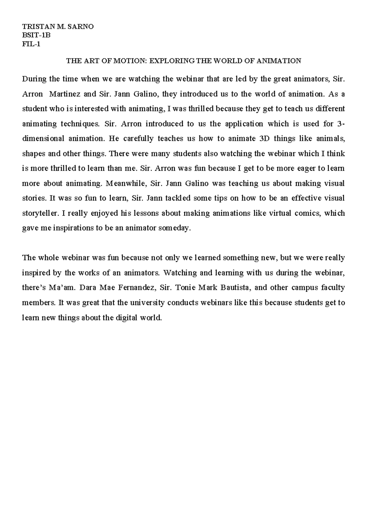 Webinar Insights: The Art of Animation - ASASASA - Studocu