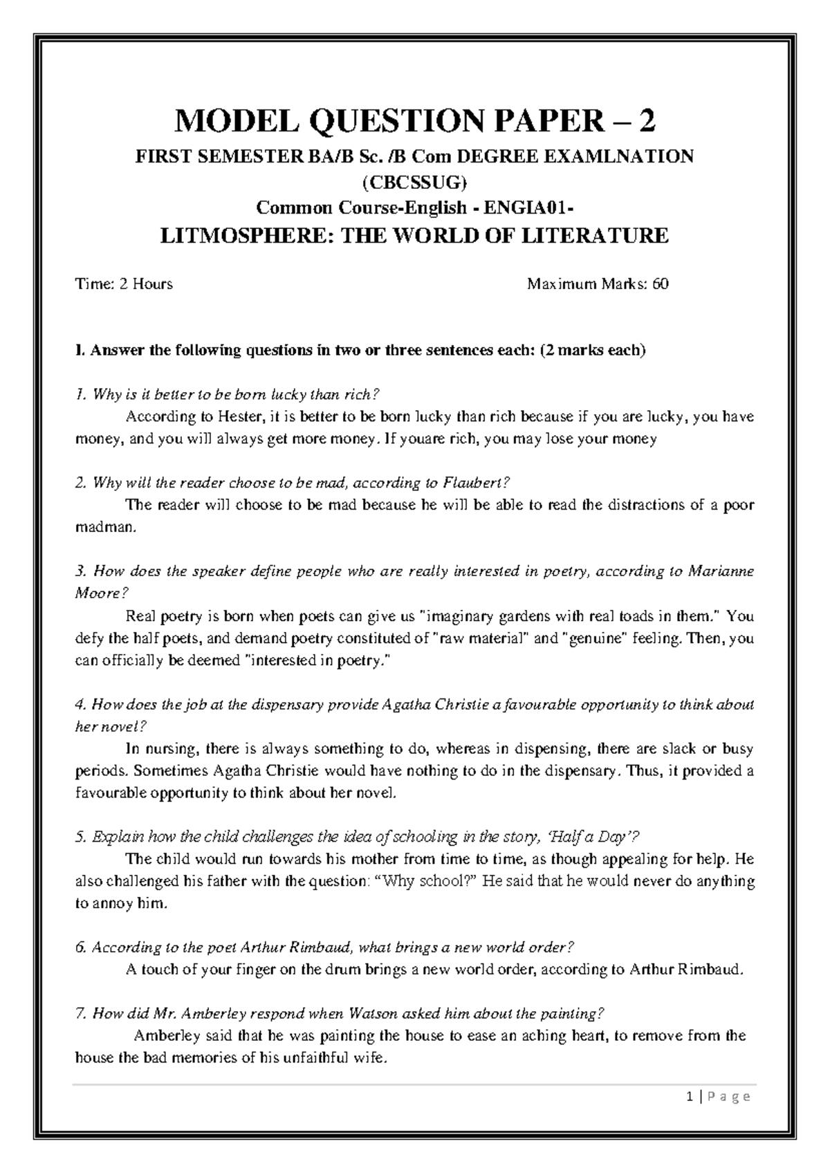 Litmosphere Model Question Paper and Answer - MODEL QUESTION PAPER – 2 ...
