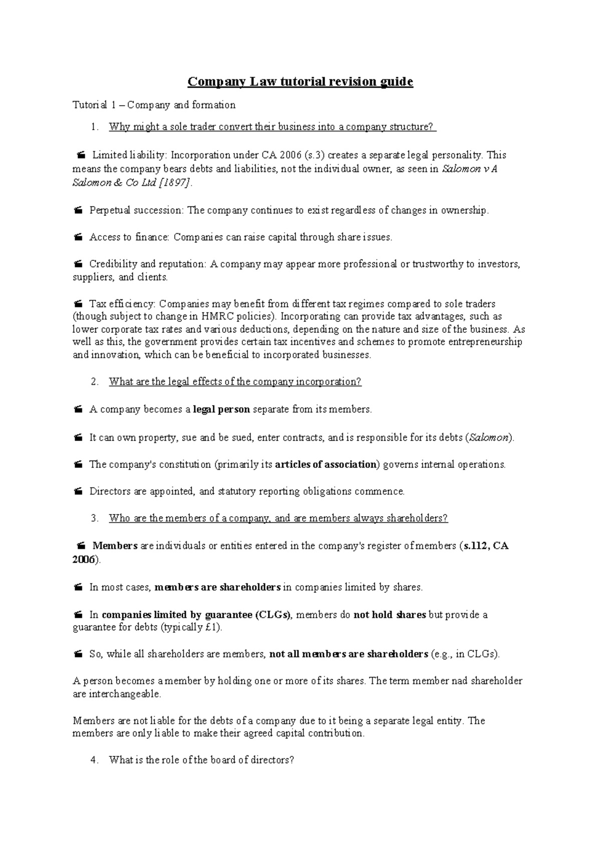 Company Law tutorial revision guide - Company Law tutorial revision ...