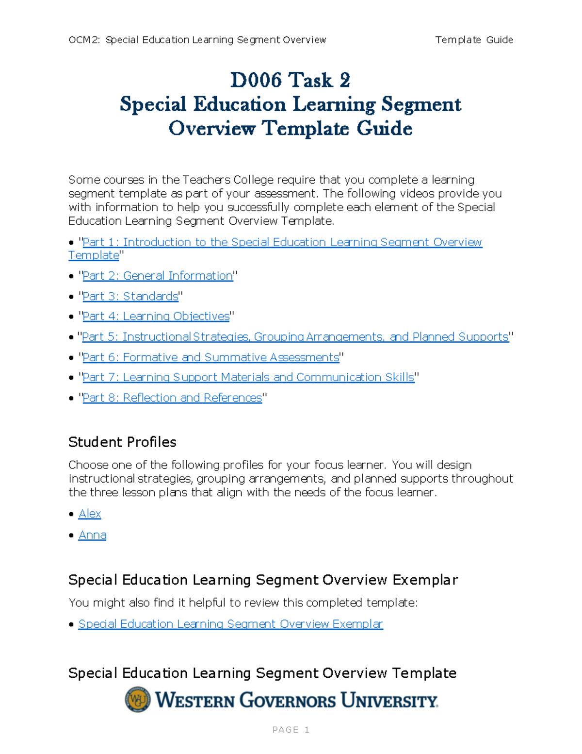 OCM2: Special Education Learning Segment Overview Template Guide - Studocu