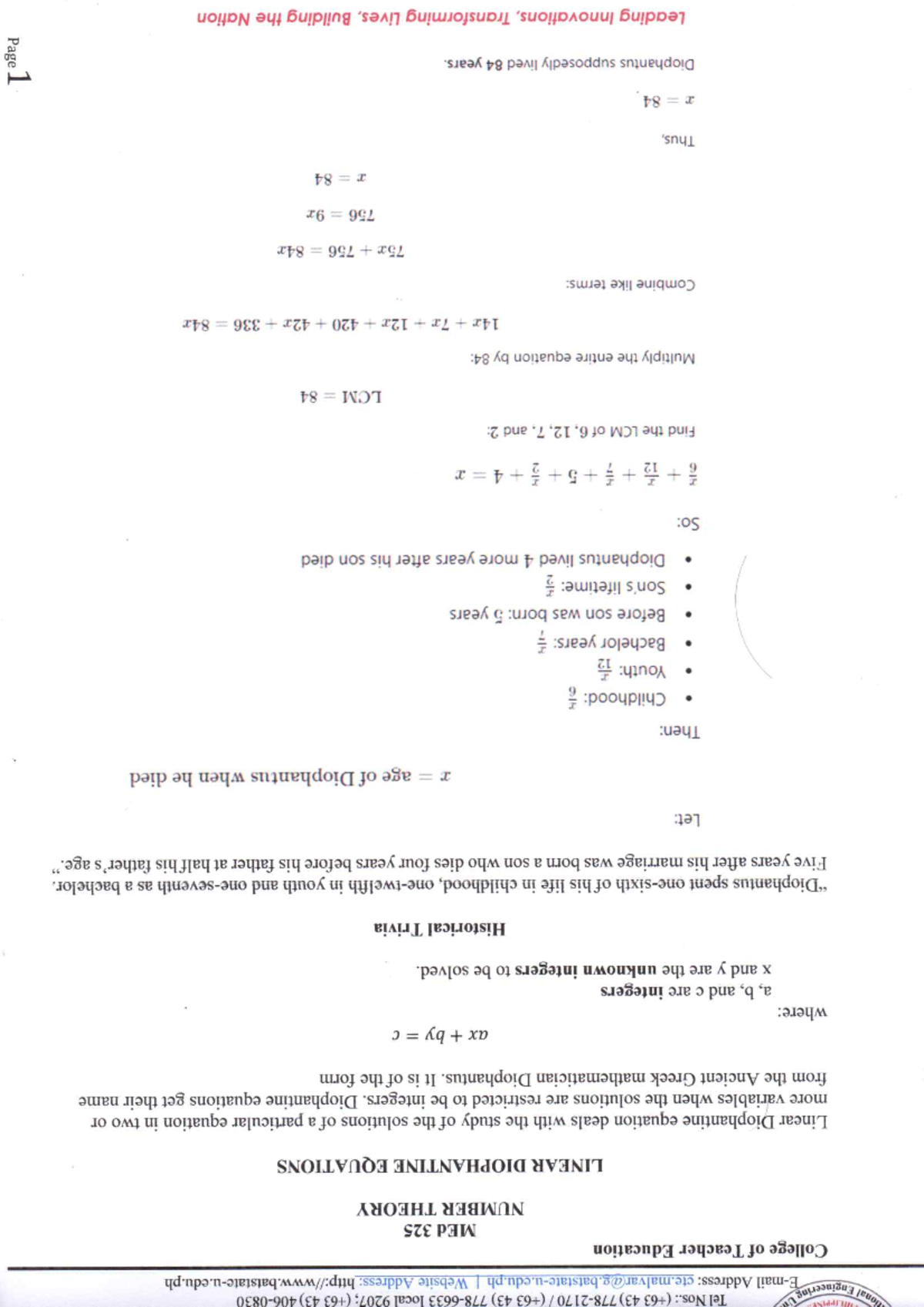 MEd 325 Final Exam: Linear Diophantine Equations in Number Theory - Studocu
