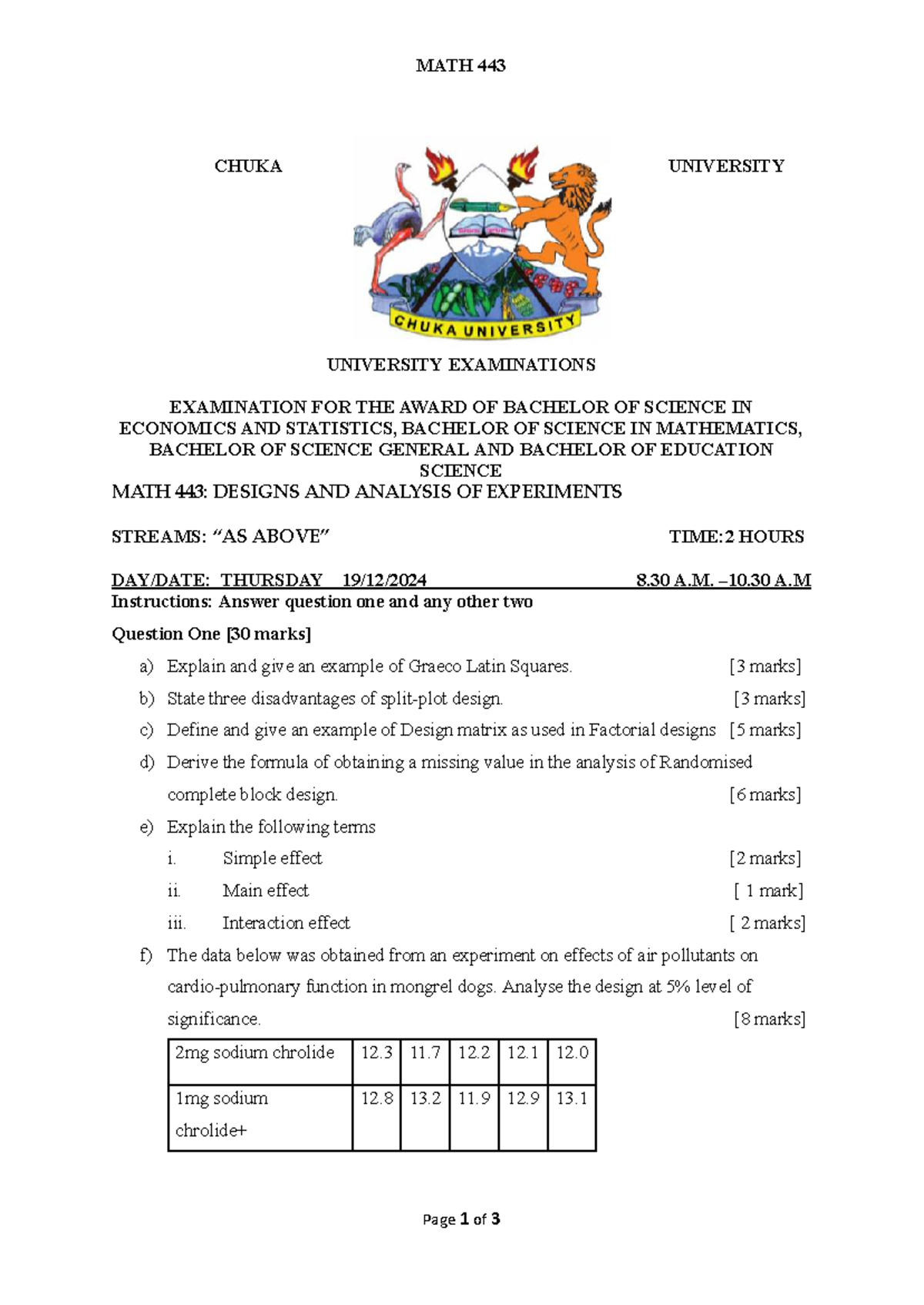 MATH 443: Designs and Analysis of Experiments - Exam Review Notes - Studocu