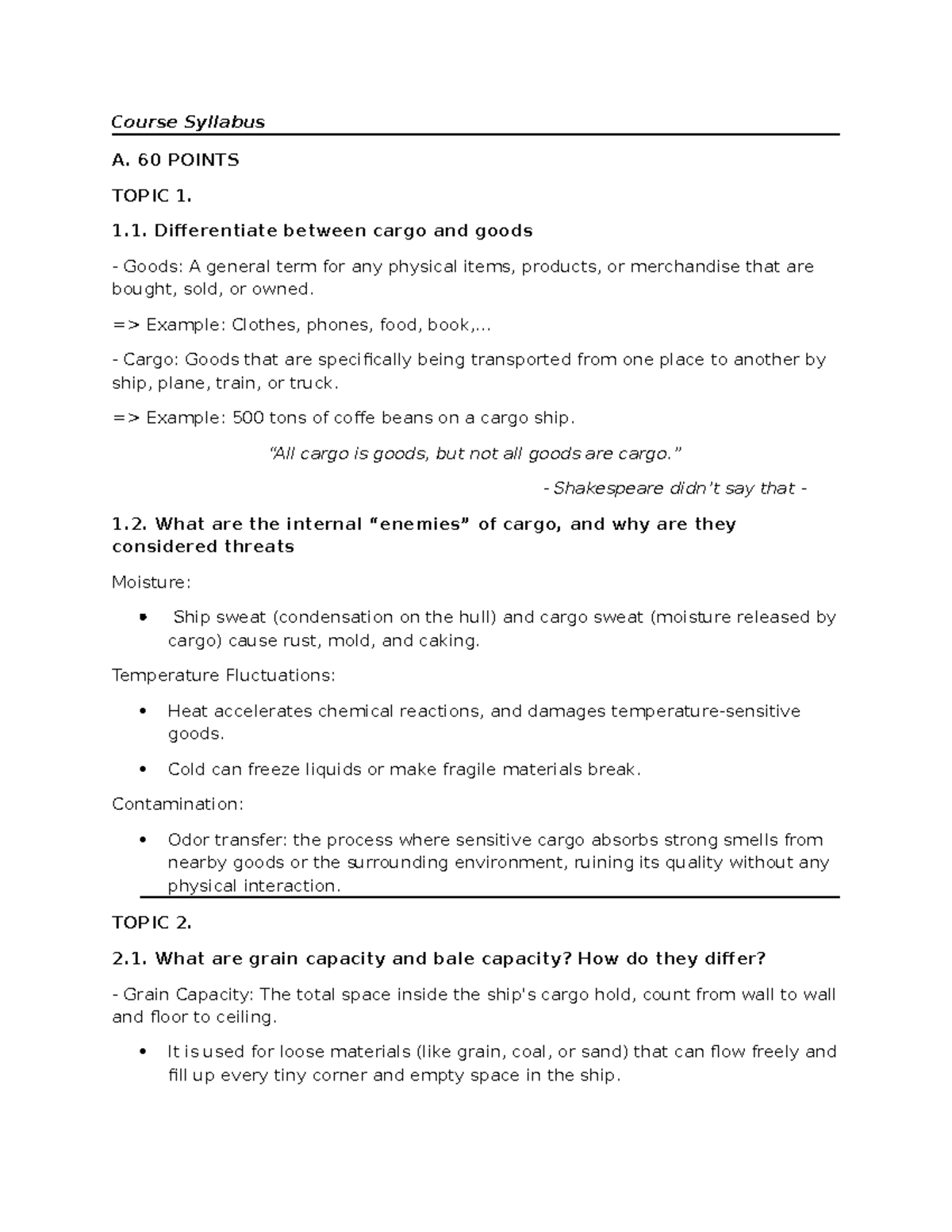 Course Syllabus - Maritime Cargo N07: Key Concepts and Operations - Studocu