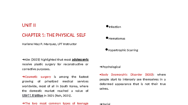 GEC 1: Unit II - The Physical, Sexual, and Material Self Review for Midterms - Studocu
