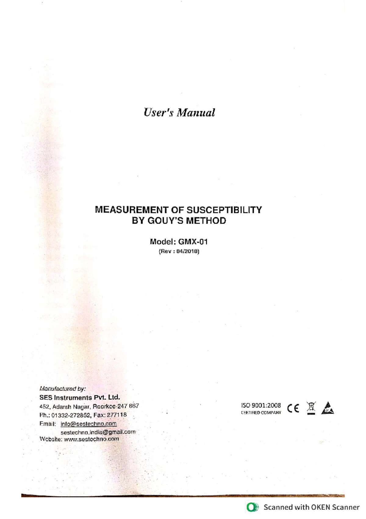 Gouy's Method for Measurement of Susceptibility - Lab Manual - Studocu