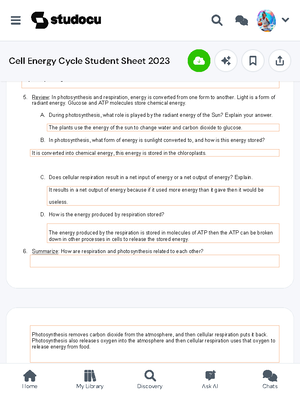 Cell Energy Cycle Student Sheet 2023 - Student Exploration Cell Energy ...