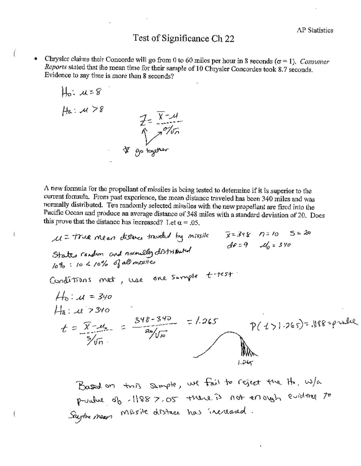 AP Statistics Test of Significance: Key Homework Insights (Ch 22) - Studocu
