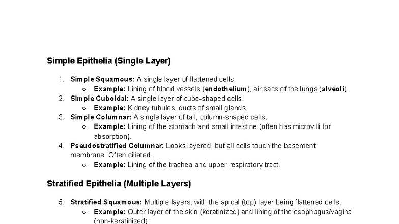 Eight Primary Epithelial Types: Simple & Stratified Epithelia - Studocu