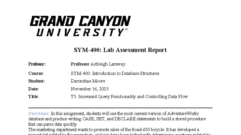 SYM-400 Lab Assessment: Query Functionality & Data Flow Control - Studocu
