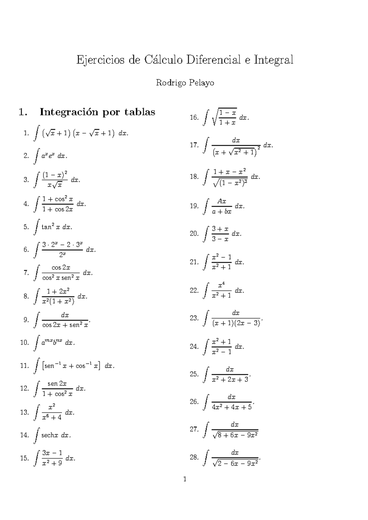 Ejercicios de Integrales - Diferencial e Integral (Rodrigo Pelayo ...
