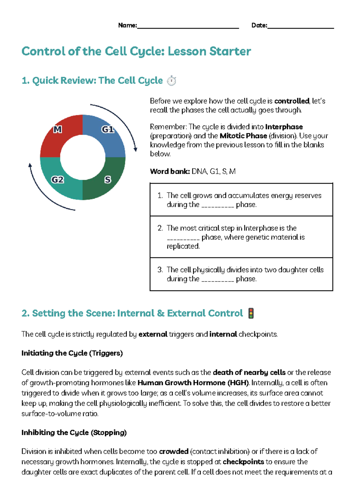 Biology 2e: Control of the Cell Cycle - Lesson Starter 1 Review - Studocu