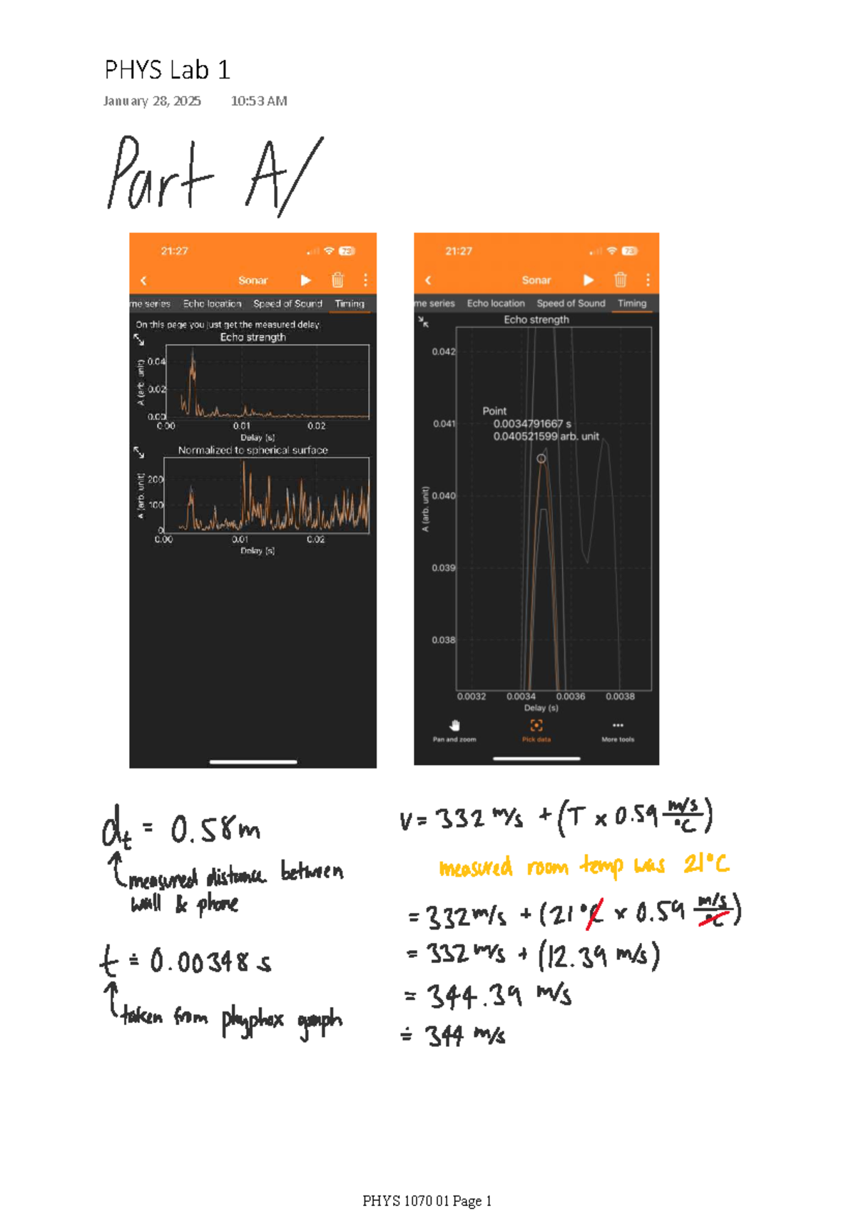 PHYS 1070 Lab 1 - Sonar Signal Analysis and Calculations - Studocu