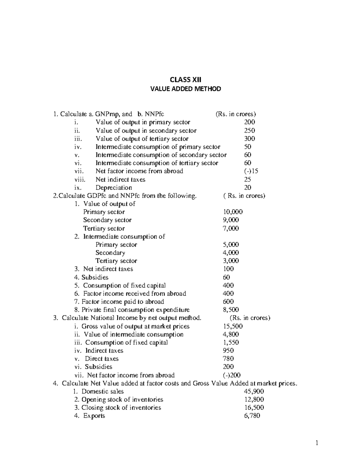 CBSE Class 12 Economics: Value Added Method Calculations - Studocu