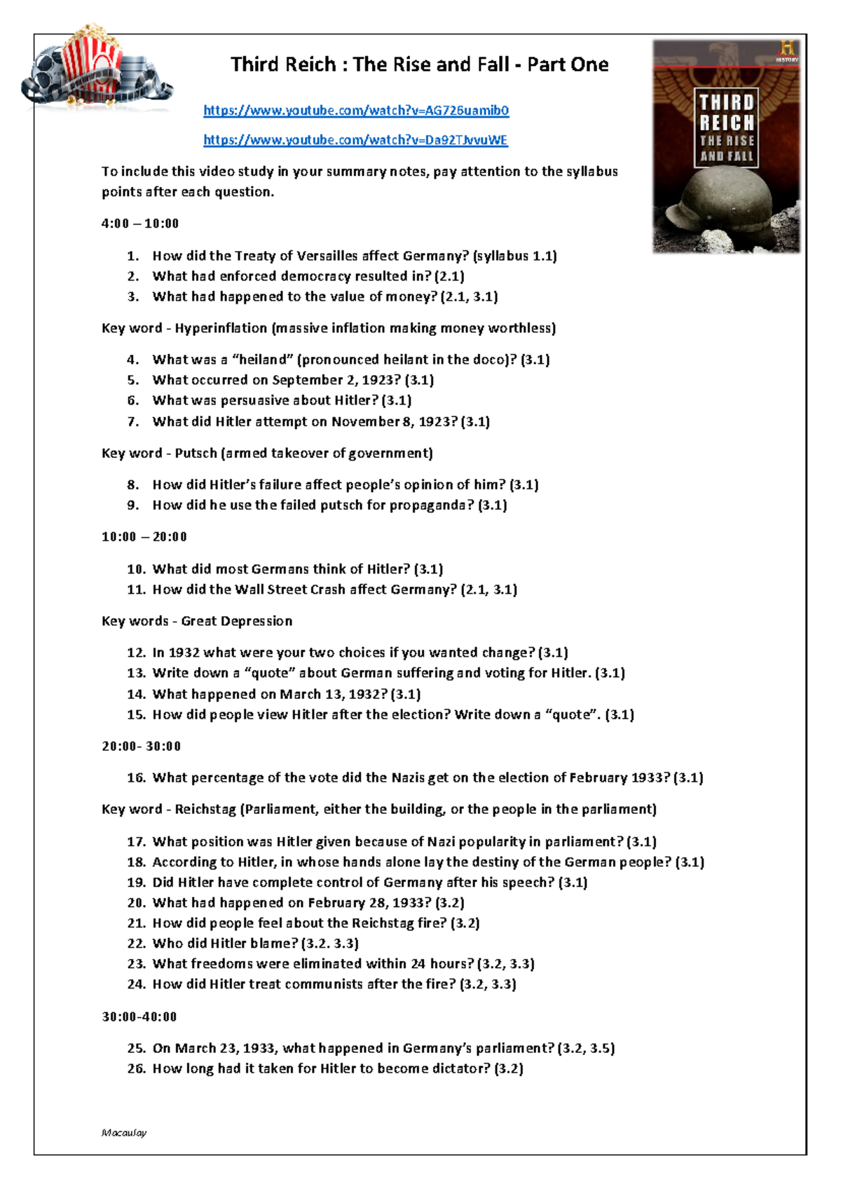 Macaulay -Third Reich the Rise documentary study - Third Reich : The ...