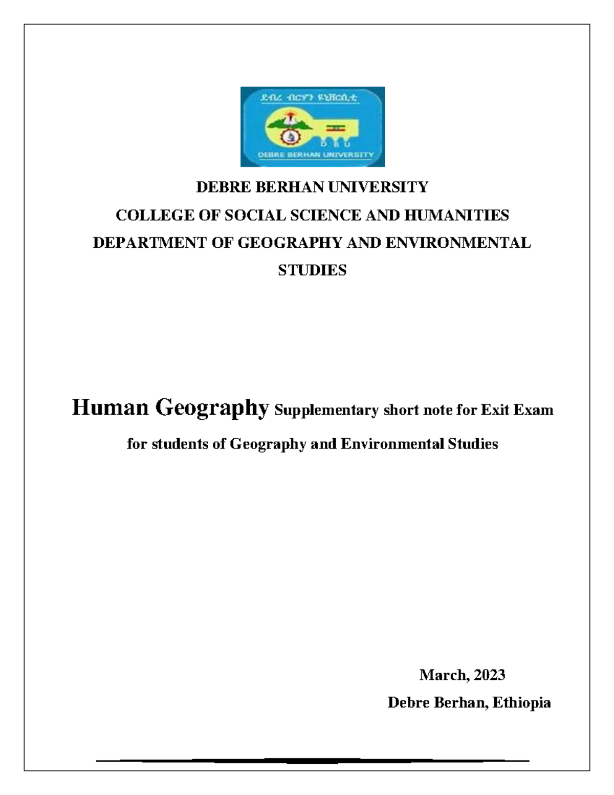 Human Geography Supplementary Notes for Exit Exam (GEOG 301) - Studocu