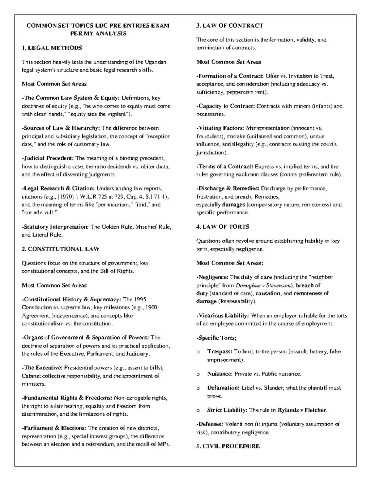 Common Set Topics for LDC Pre-Entry Exam: Legal Methods & More - Studocu