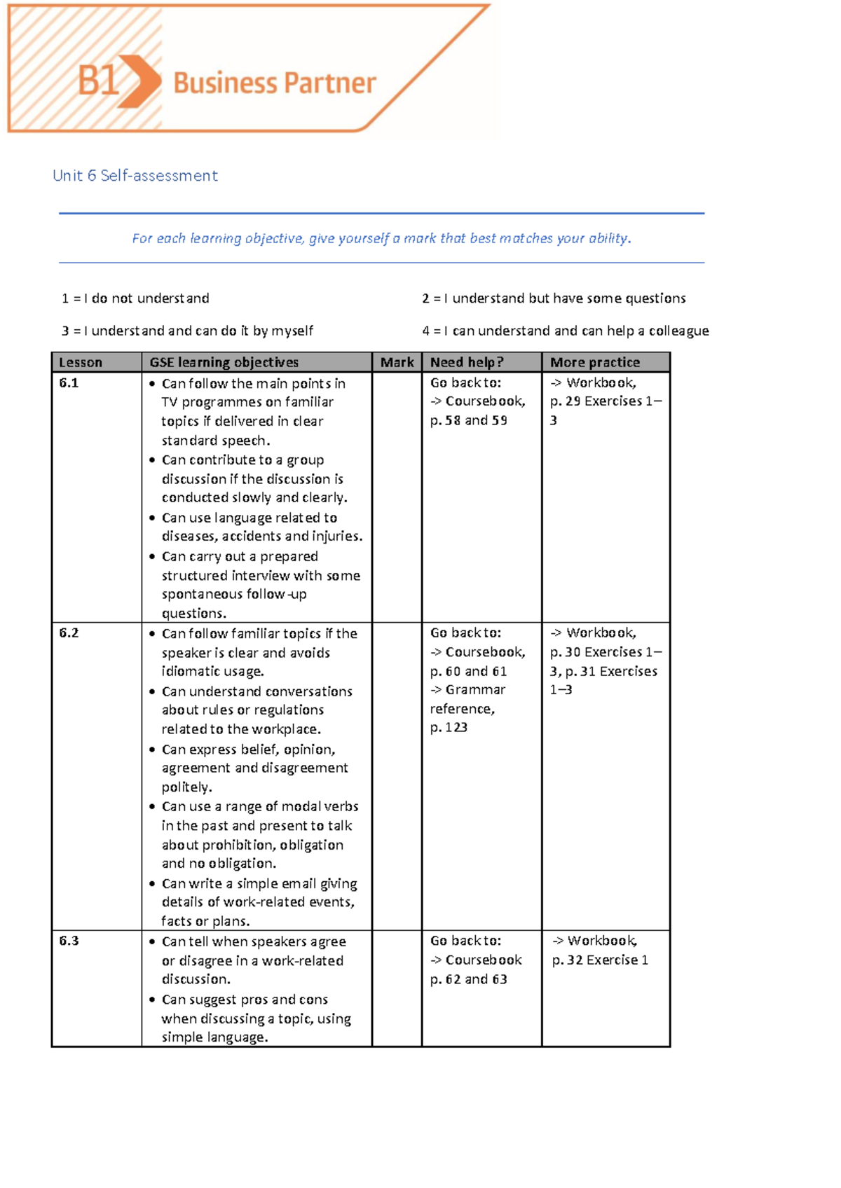Bus Par B1 Unit 6 Self-assessment - Unit 6 Self-assessment For each ...