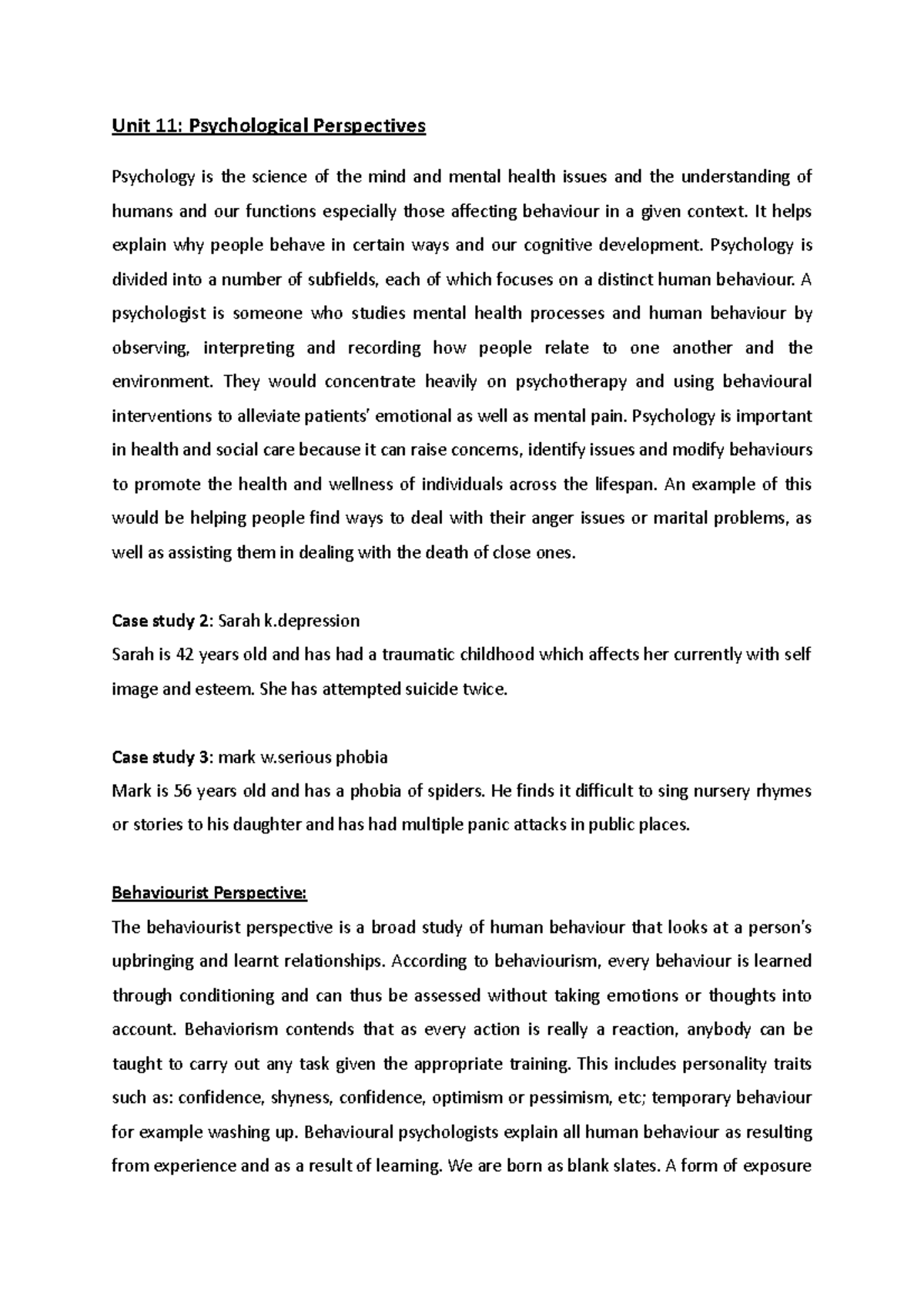 Unit 11: Key Psychological Perspectives and Case Studies in Psychology ...