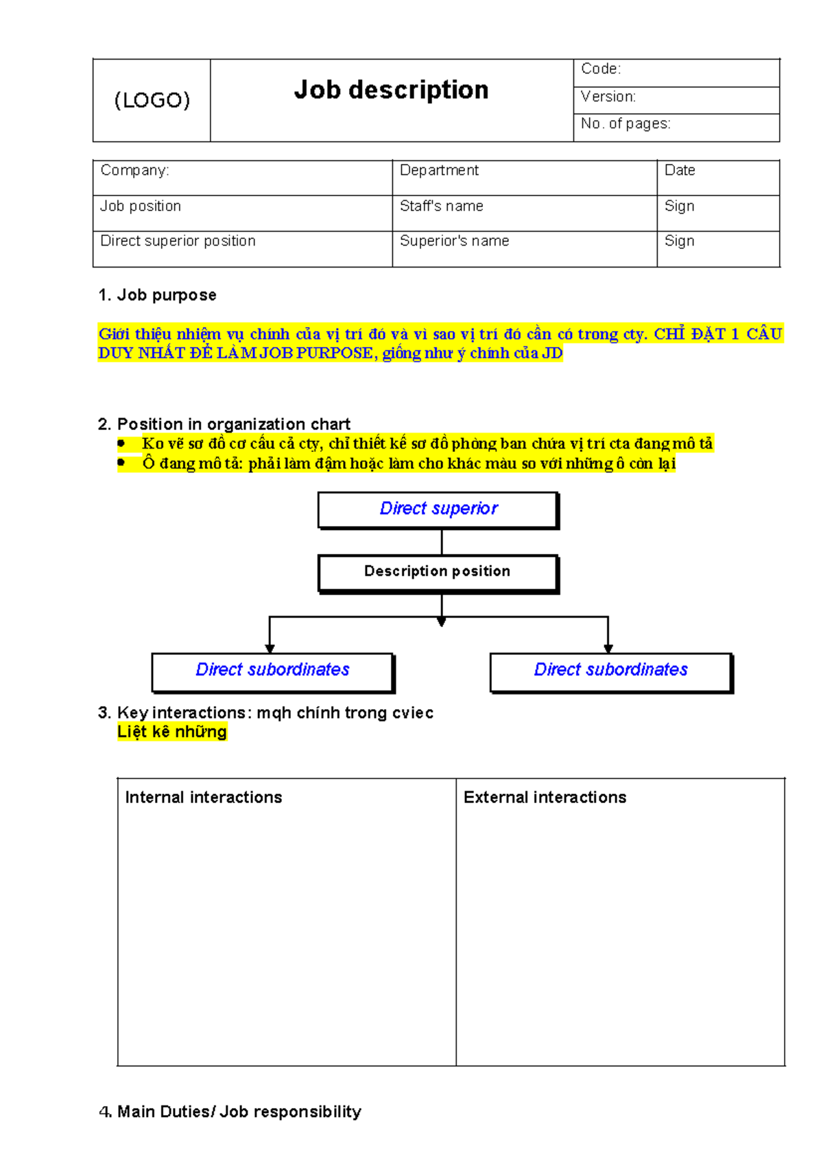 Job Description Template (LOGO) - 1-Form for Position Overview - Studocu