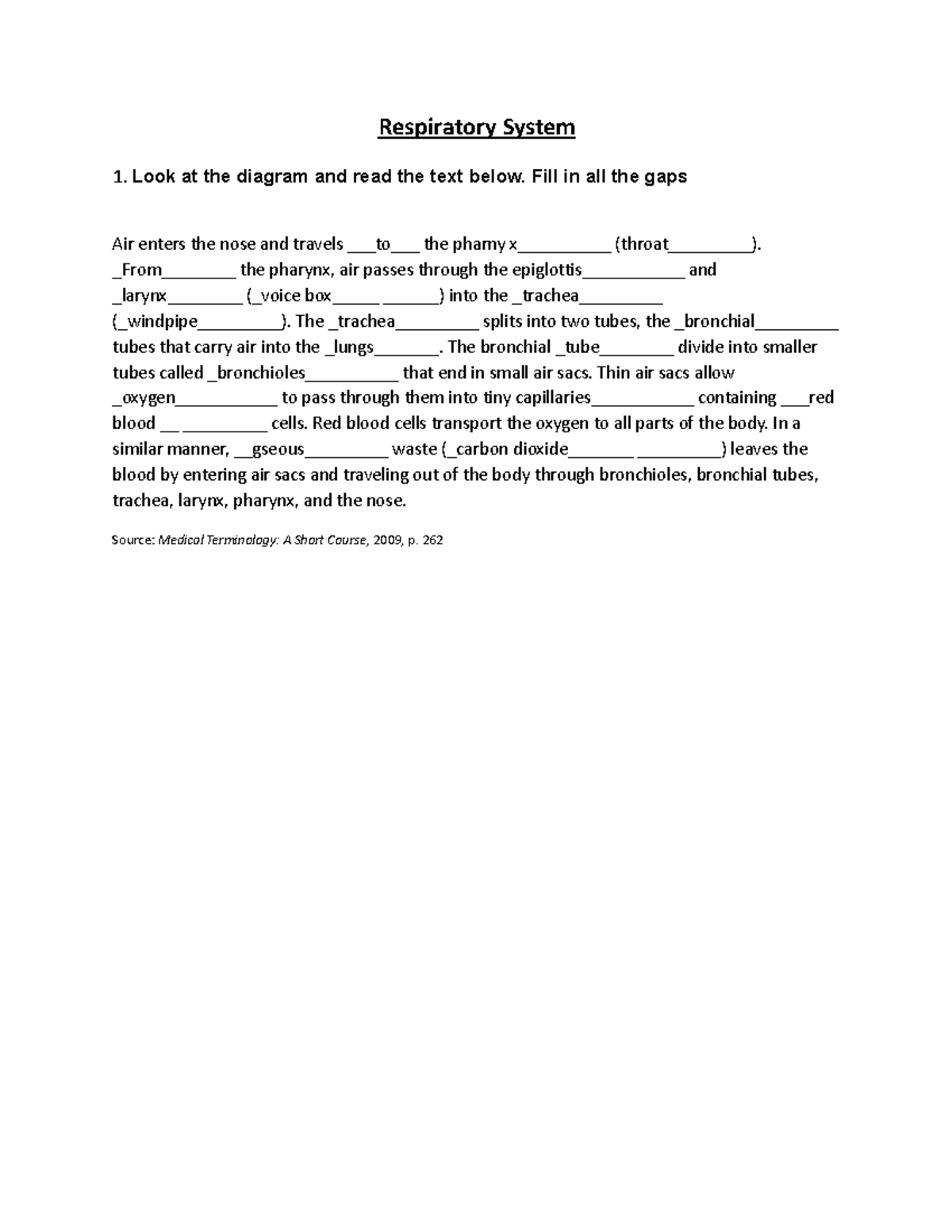 Respiratory System Verbs and Prepositions form 2 - Respiratory System ...