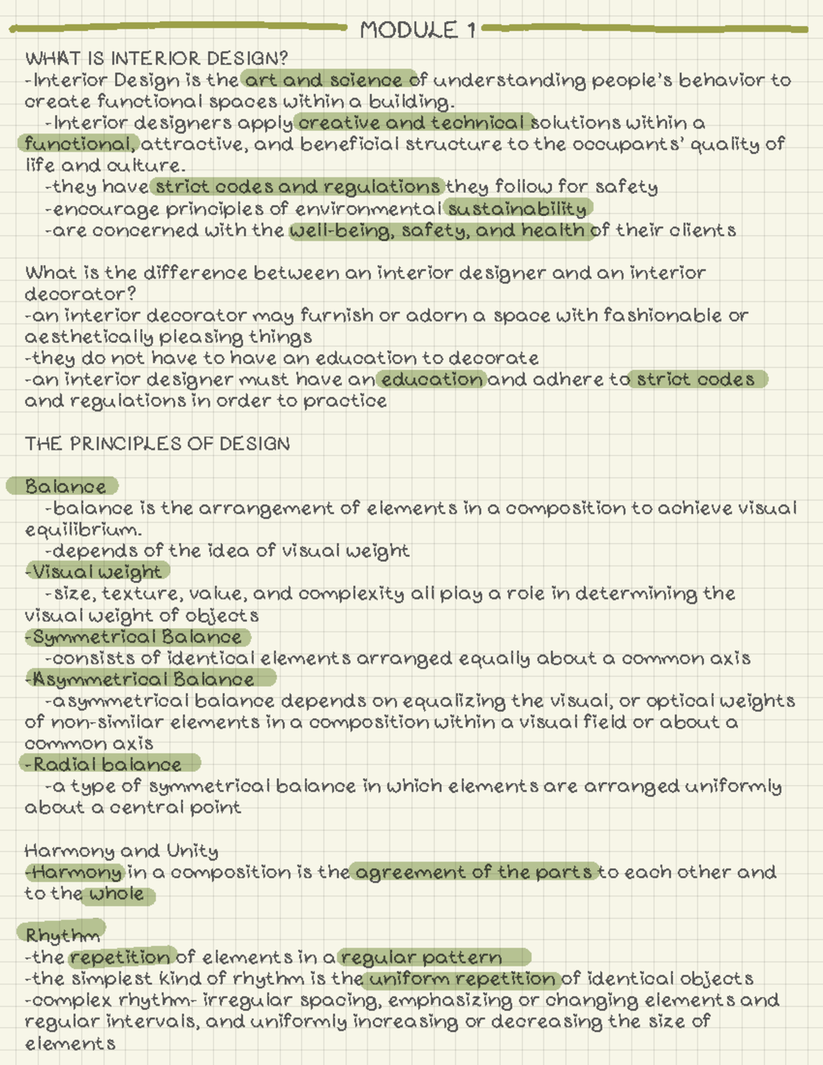 Interior Design Fundamentals (Module 1) Overview and Notes - Studocu