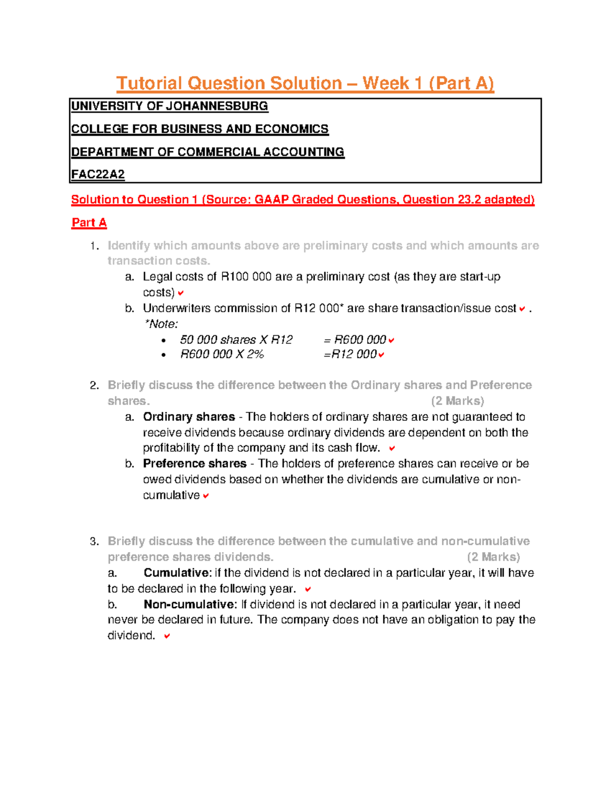 Basic Financial Instruments - Tutorial Solution - Week 1 (Part A ...
