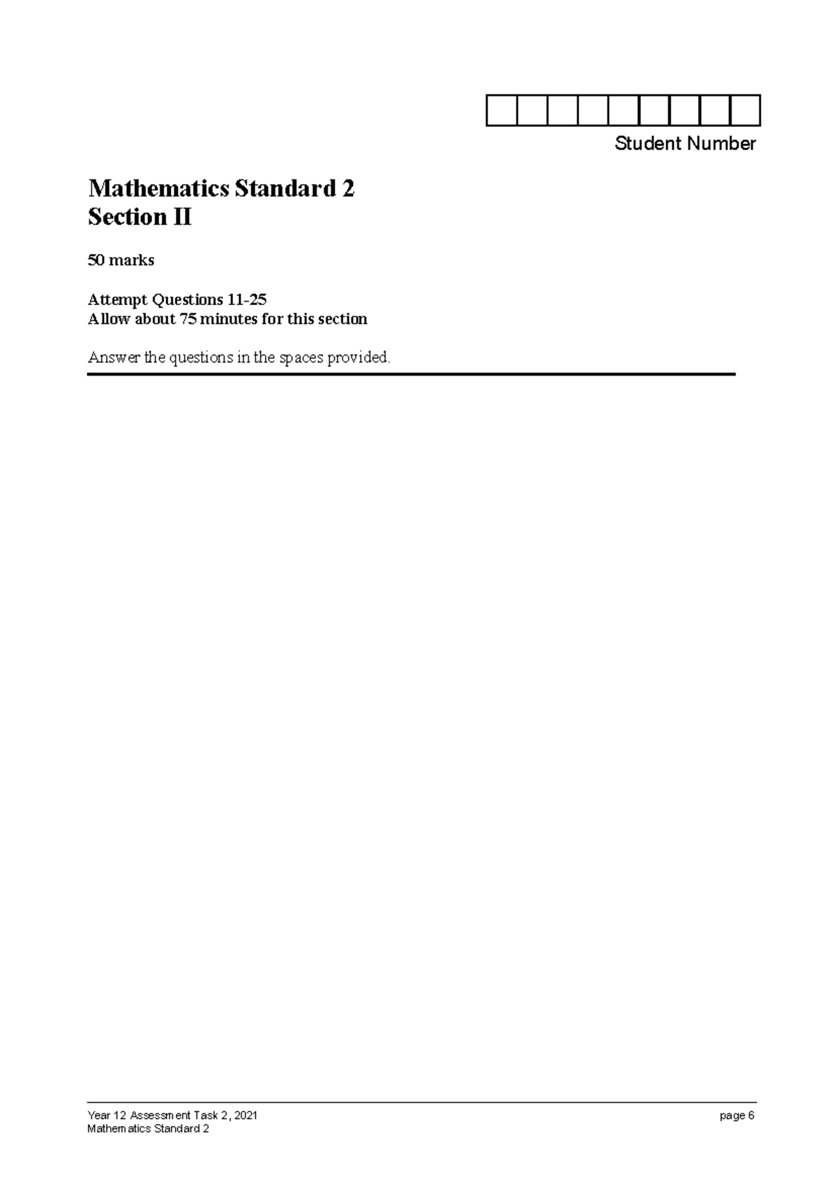 21T2 Mathematics Standard 2 Section II - Assessment Task 2 Paper - Studocu