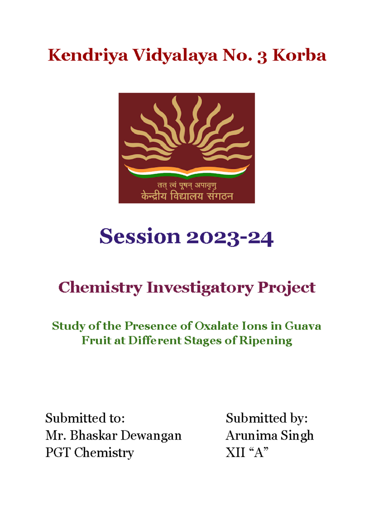 Chemistry Investigatory Project: Oxalate Ions in Guava (Class XII ...