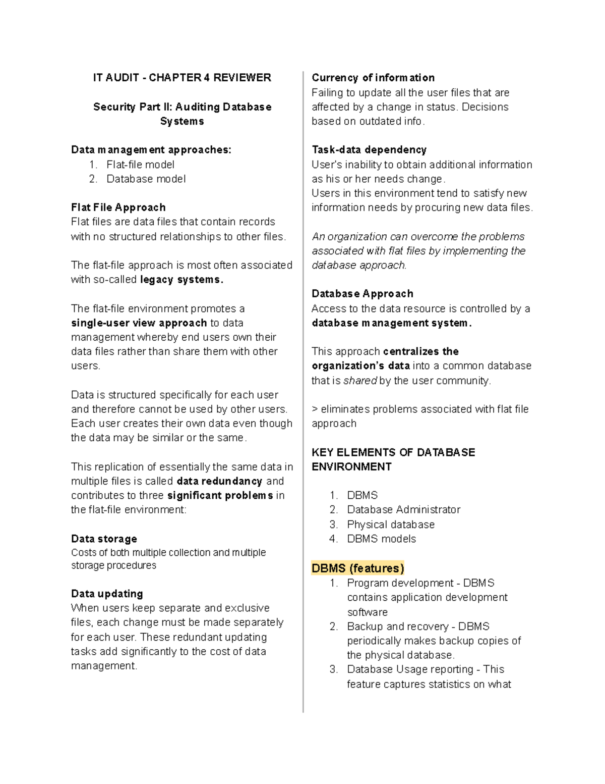 IT Audit - Chapter 4 Reviewer - IT AUDIT - CHAPTER 4 REVIEWER Security Part II: Auditing ...