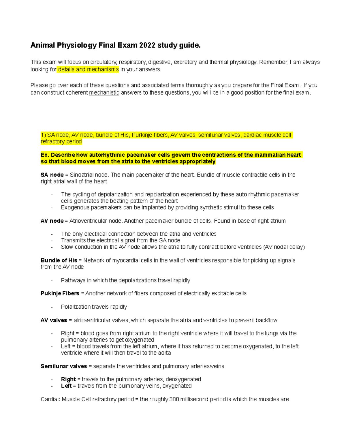 Animal Physiology Final Exam 2022 Study Guide: Key Topics & Concepts ...