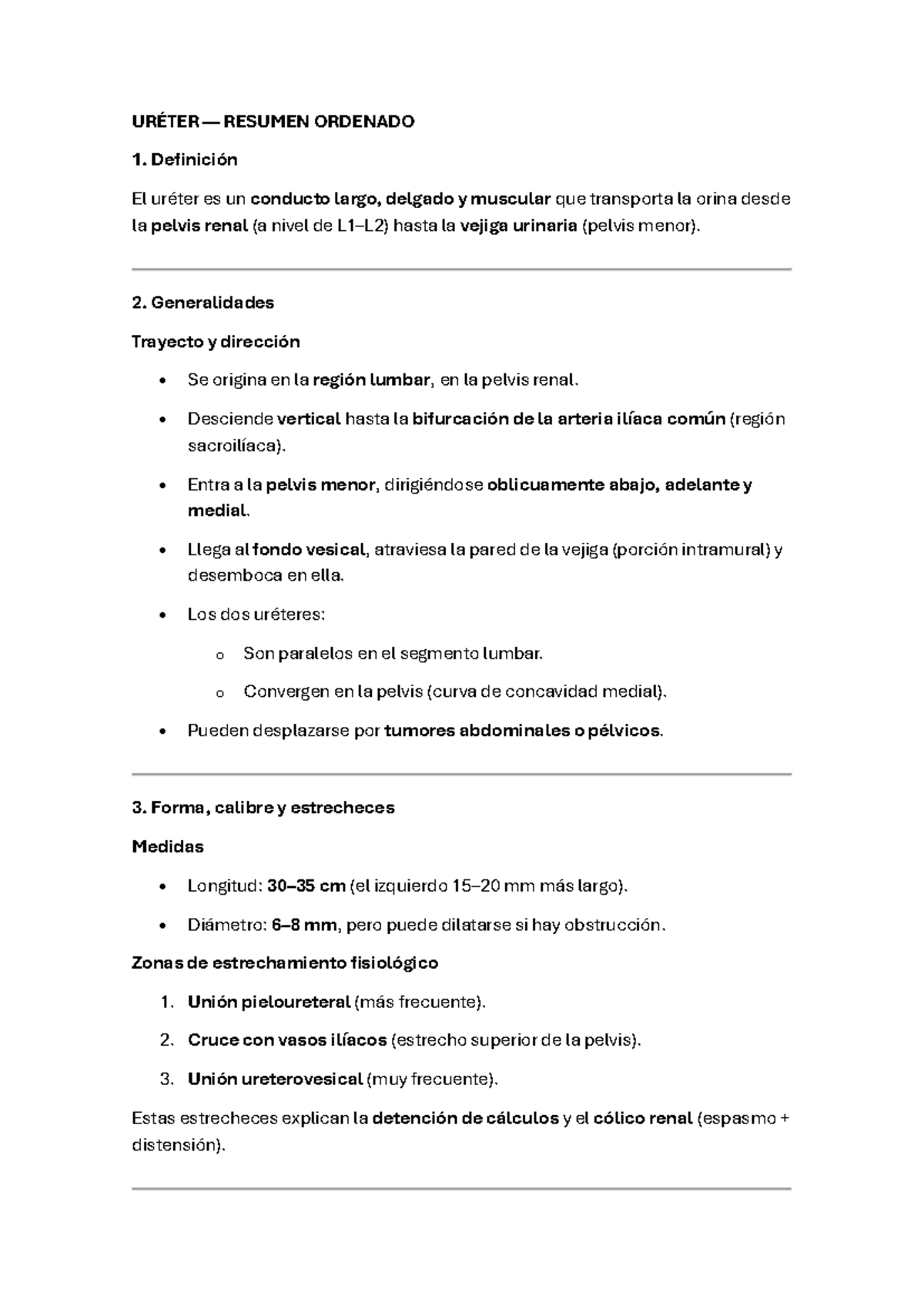 URÉTER - RESUMEN ORDENADO DE ROUVIERE - Studocu