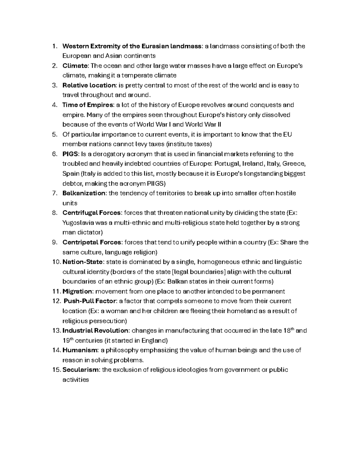 Concepts 2 - Geography and History of Europe: Key Themes and Terms ...