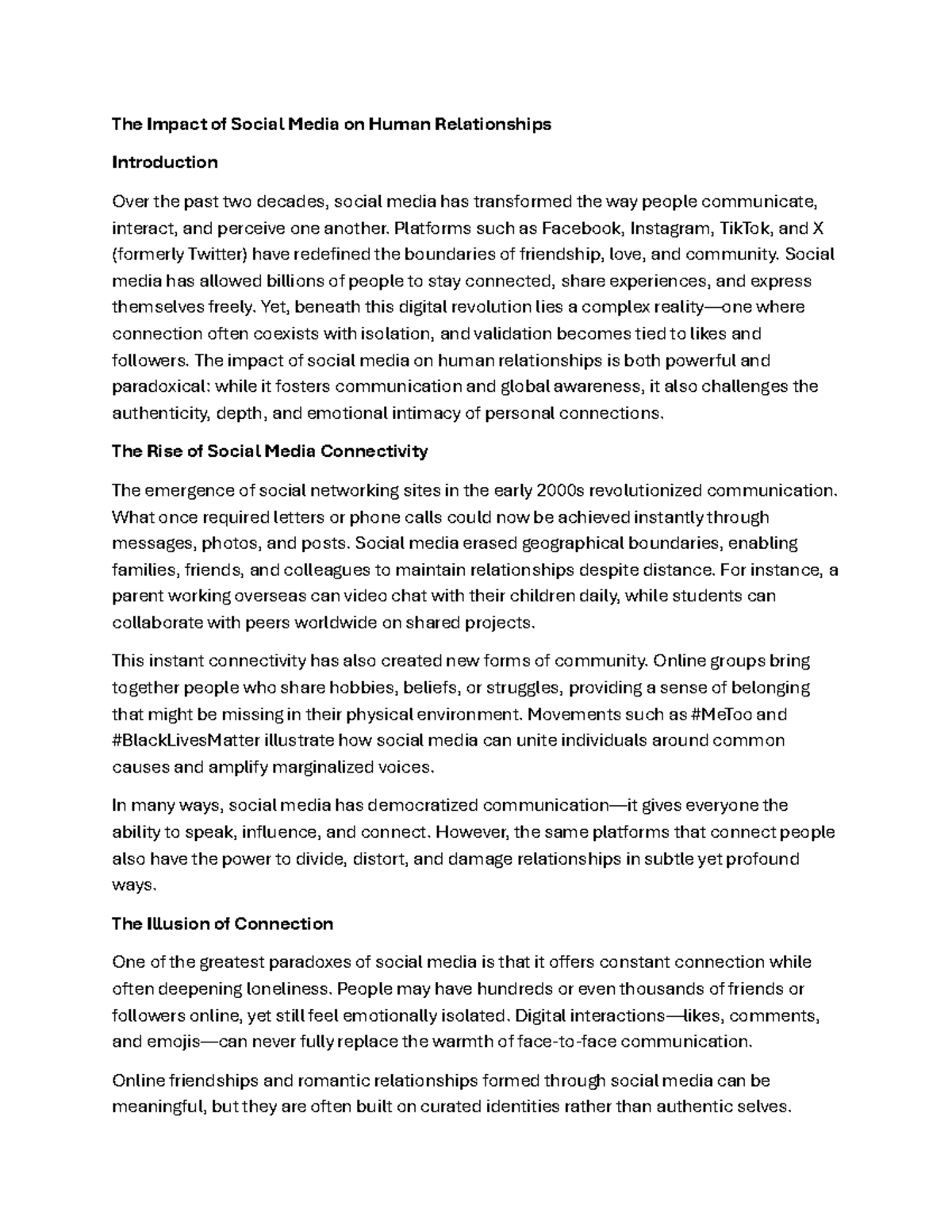 The Impact of Social Media on Relationships: ITECHNOLOGY Insights - Studocu