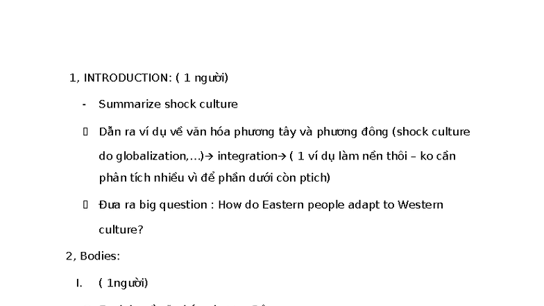 Cultural Shock: Eastern vs. Western Adaptation Outline - Studocu