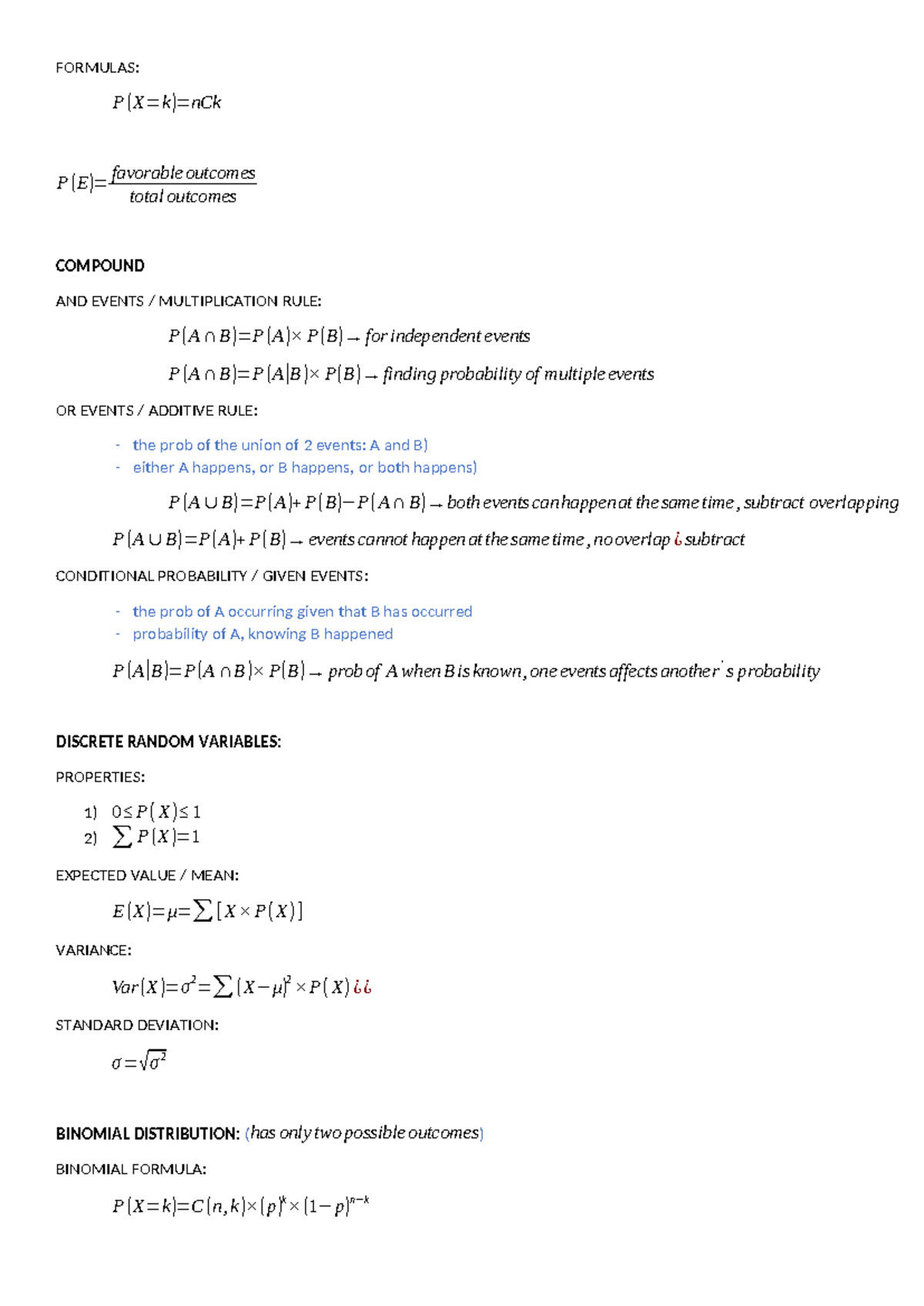 Formulas for Probability and Statistics - EDA Notes - Studocu